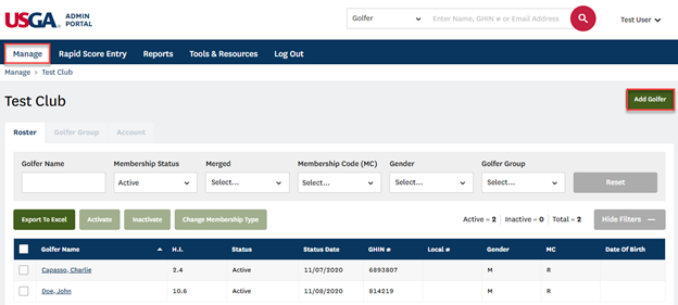 Adding a Golfer – USGA